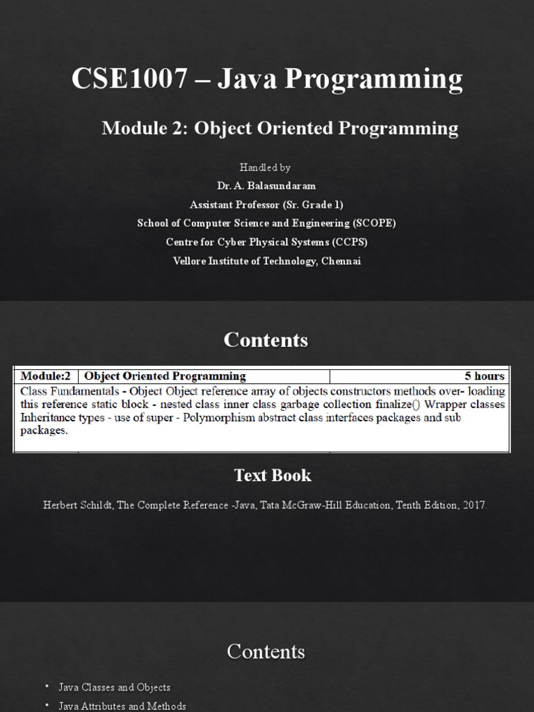 CSE1007 - Java Programming: Module 2: Object Oriented Programming | PDF | Programming ...