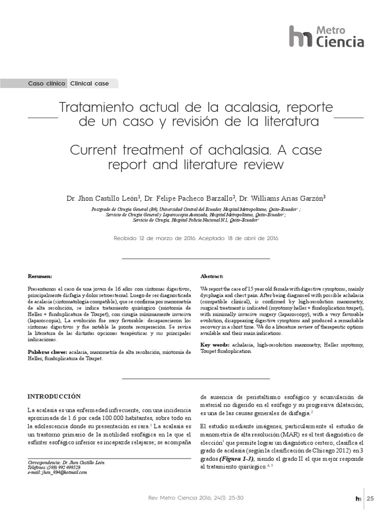 Tratamiento quirúrgico de la acalasia mediante miotomía de Heller y ...