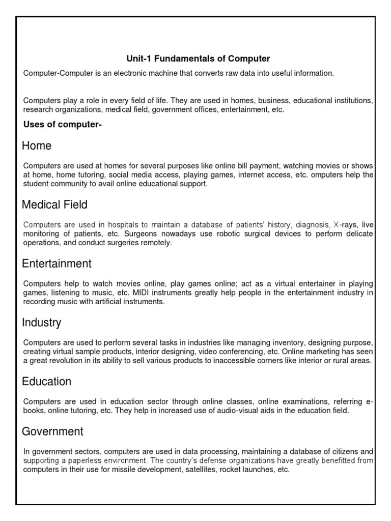 Unit-1 Fundamentals of Computer | PDF | Computer Data Storage | Usb ...