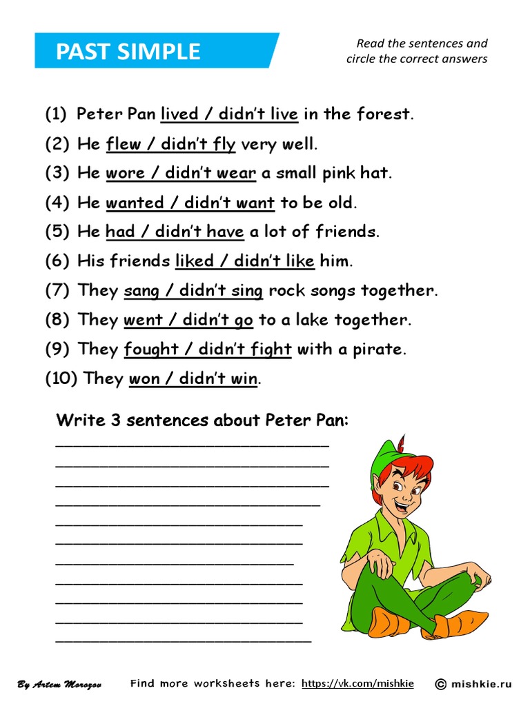 Past Simple: Write 3 Sentences About Peter Pan | PDF