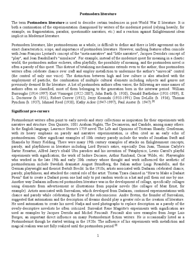 Postmodern Literature | PDF | Postmodern Literature | Postmodernism
