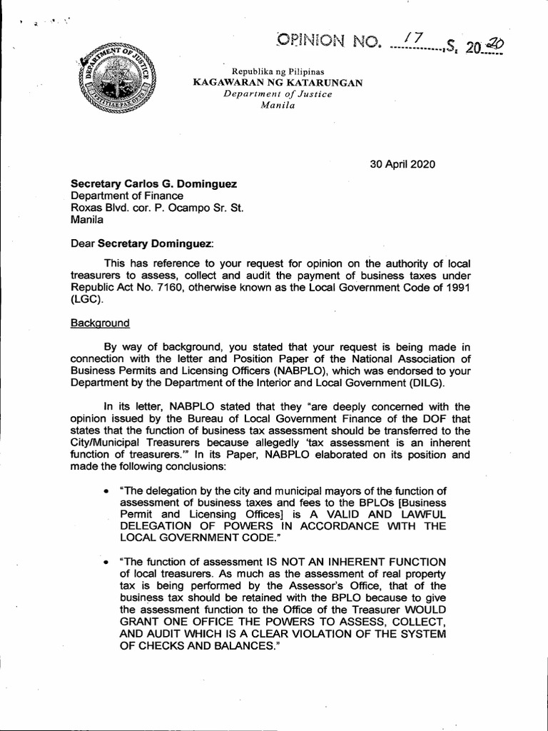 Opinion No. 17, 2020 - 2 | PDF | Statutory Interpretation | Taxes