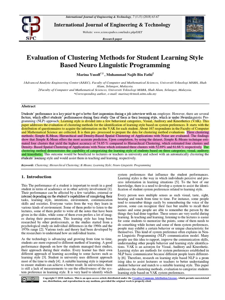 Evaluation of Clustering Methods For Student Learn | PDF | Cluster ... Evaluation of Clustering Methods For Student Learn | PDF | Cluster ...