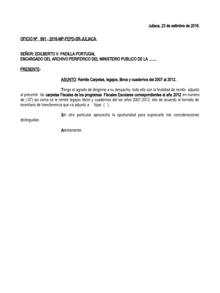 Oficio Adjunta Legajos para Archivo | PDF