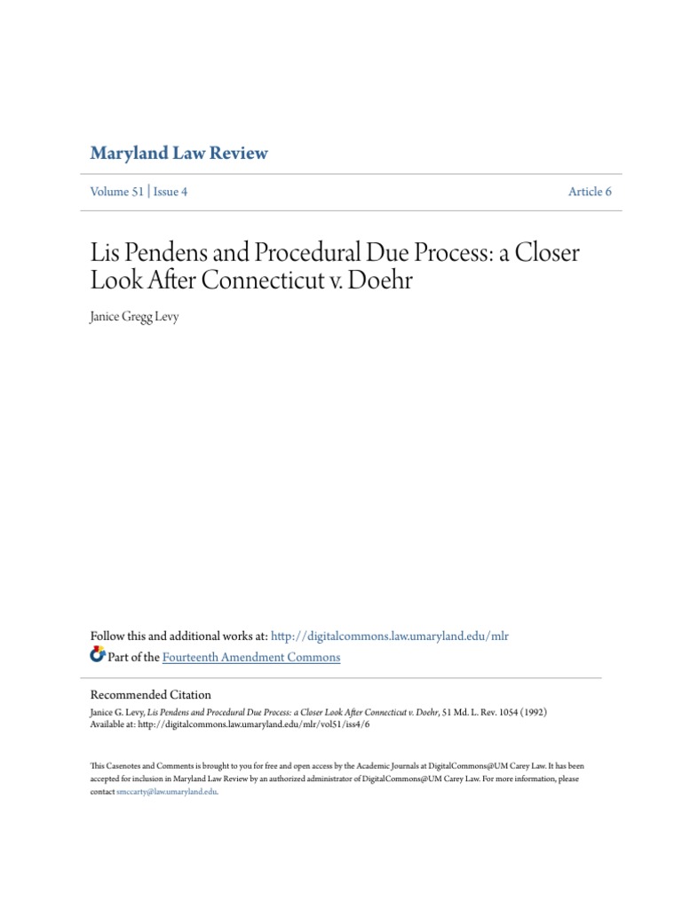 Lis Pendens and Procedural Due Process - A Closer Look After Conne | PDF | Fourteenth Amendment ...