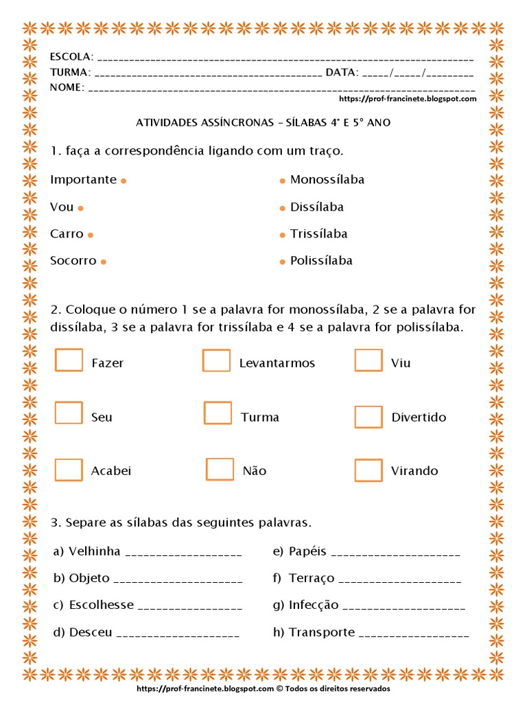 Atividades Assíncronas – Sílabas 4° e 5º ano-1 | PDF