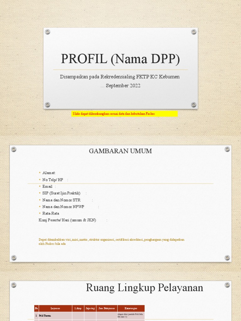 Templete Profil (Nama FKTP) DPP 2022 | PDF
