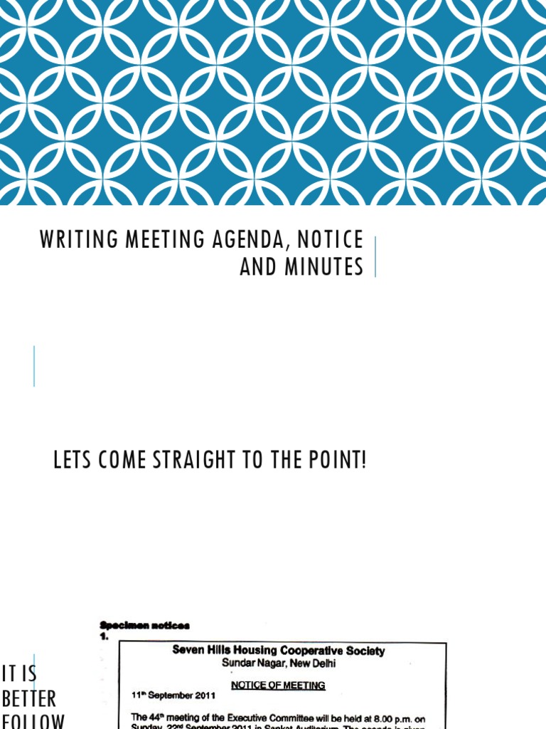 Session-12 Writing Meeting Agenda, Notice and Minutes | PDF