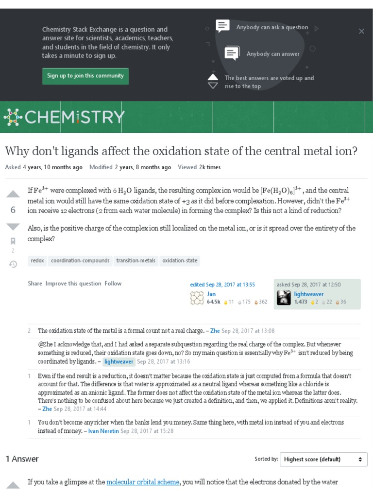 Redox - Why Don't Ligands Affect The Oxidation State of The Central Metal Ion - Chemistry Stack ...