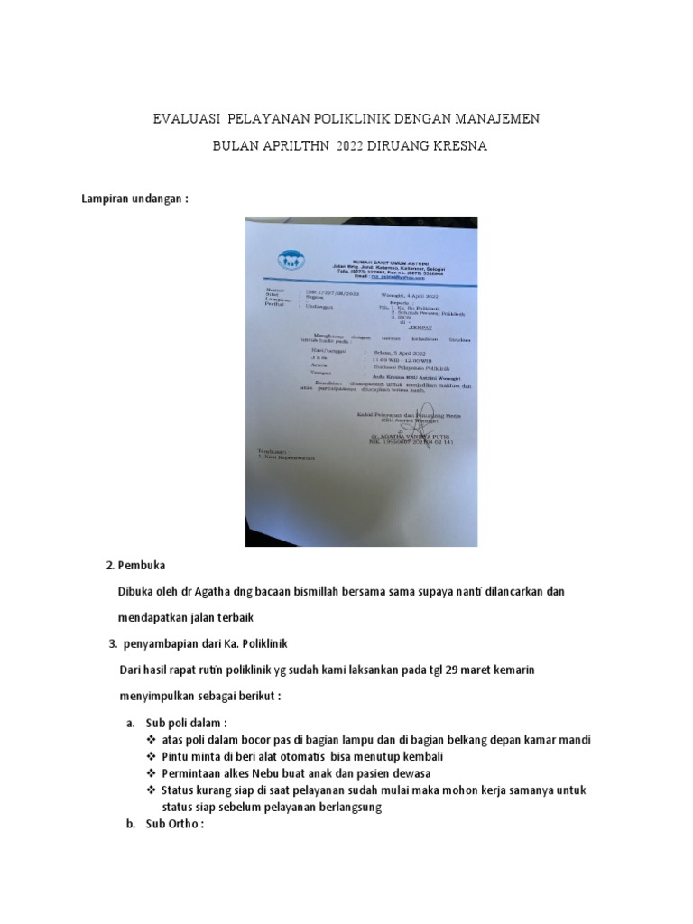 Evaluasi Atau Audit Bulan Aprl 2022 | PDF