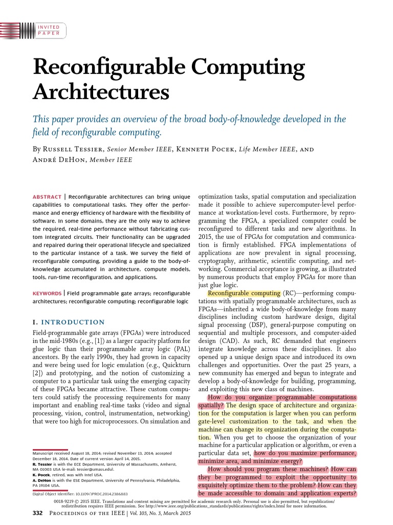 Reconfigurable Computing Architectures Pdf Field Programmable Gate Array System On A Chip