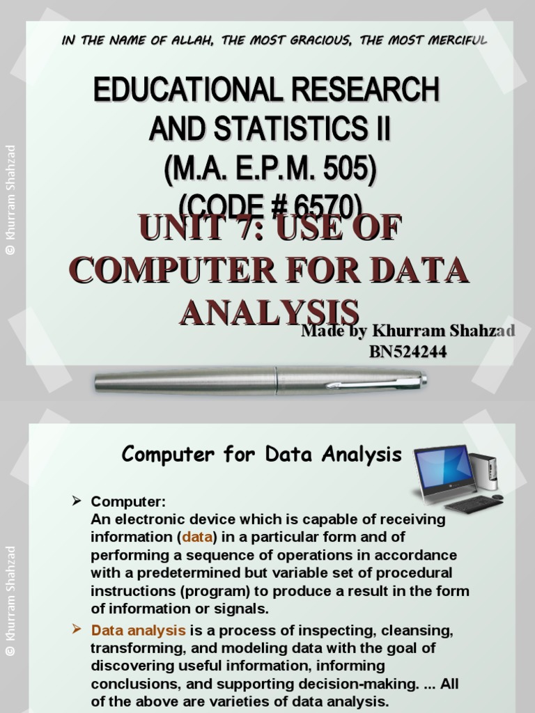 Use of Computer For Data Analysis | PDF | Spss | Data Analysis