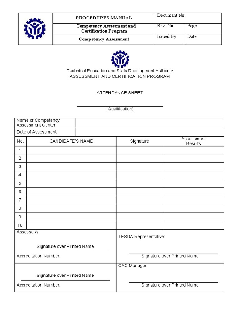 TESDA Assessment Attendance Sheet | PDF | Business