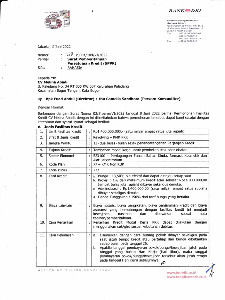 SPPK CV Melina Abadi | PDF