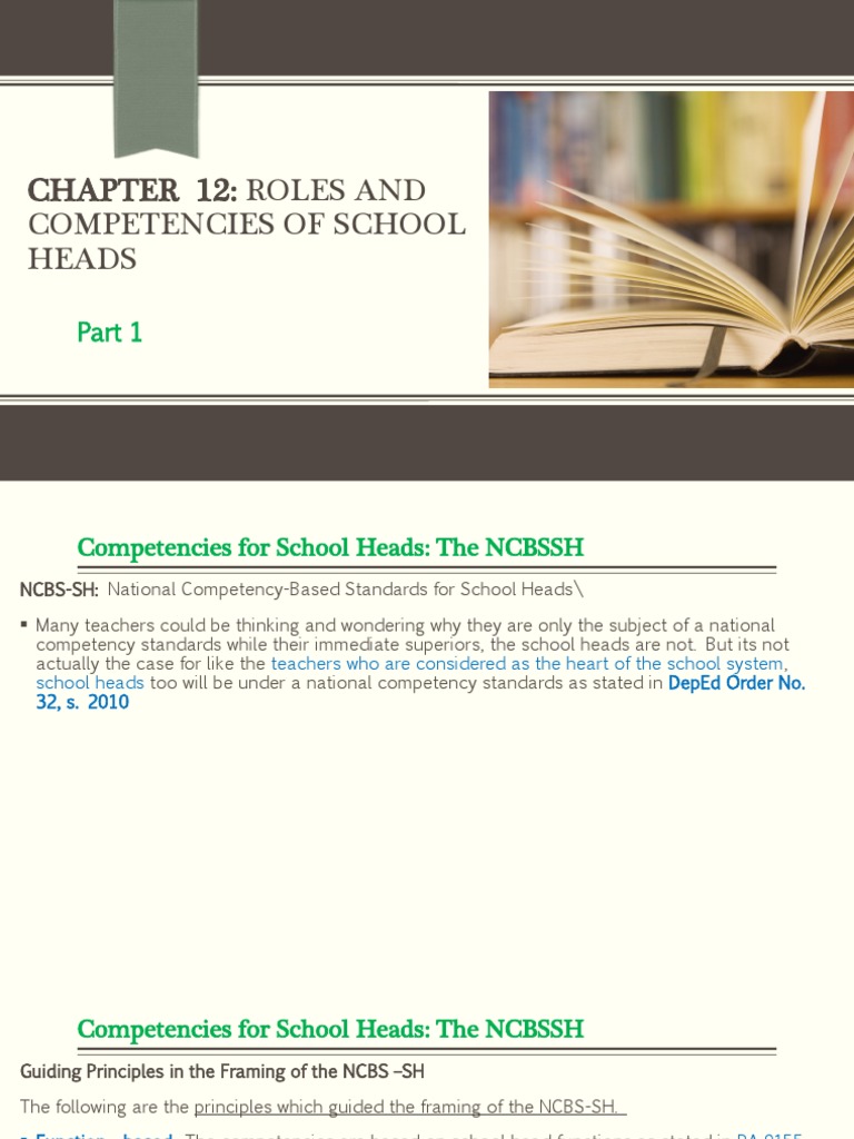 Chapter 12 PART 1 Roles and Competencies Od School Heads | PDF | Curriculum | Teachers