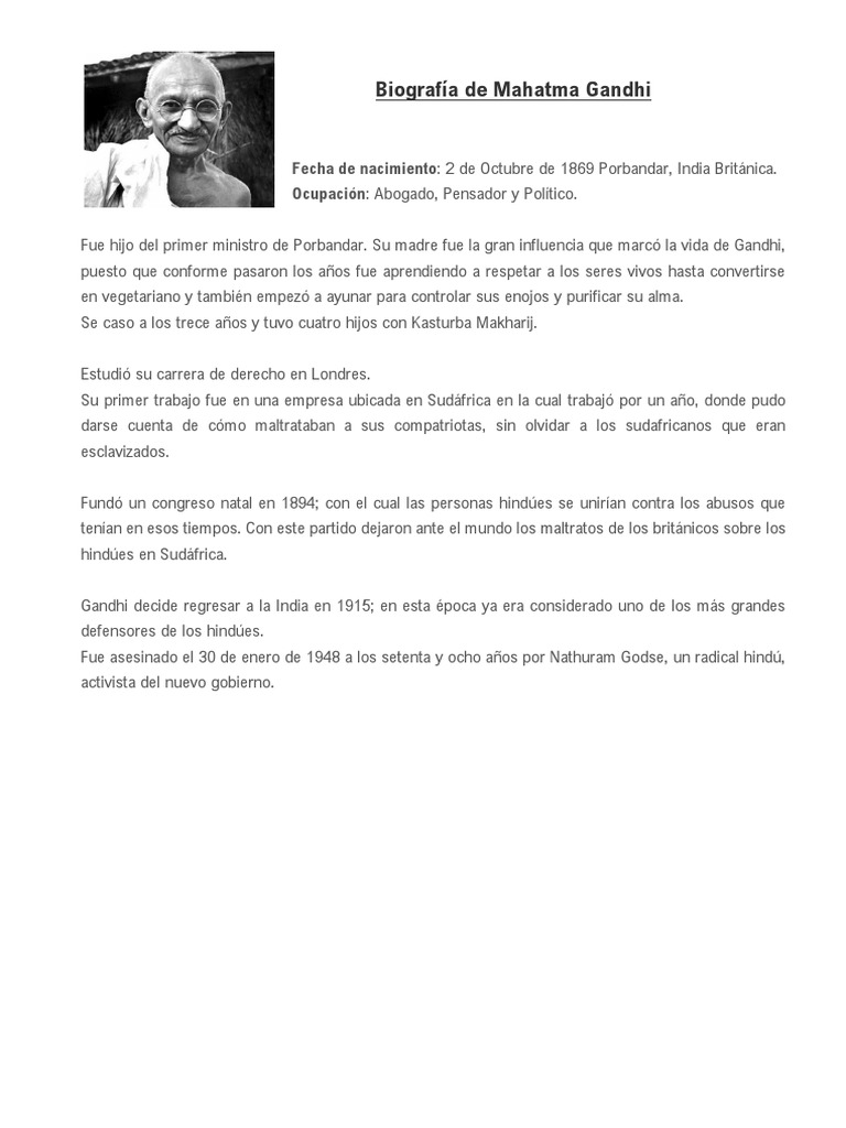 Biografía de Mahatma Gandhi | PDF