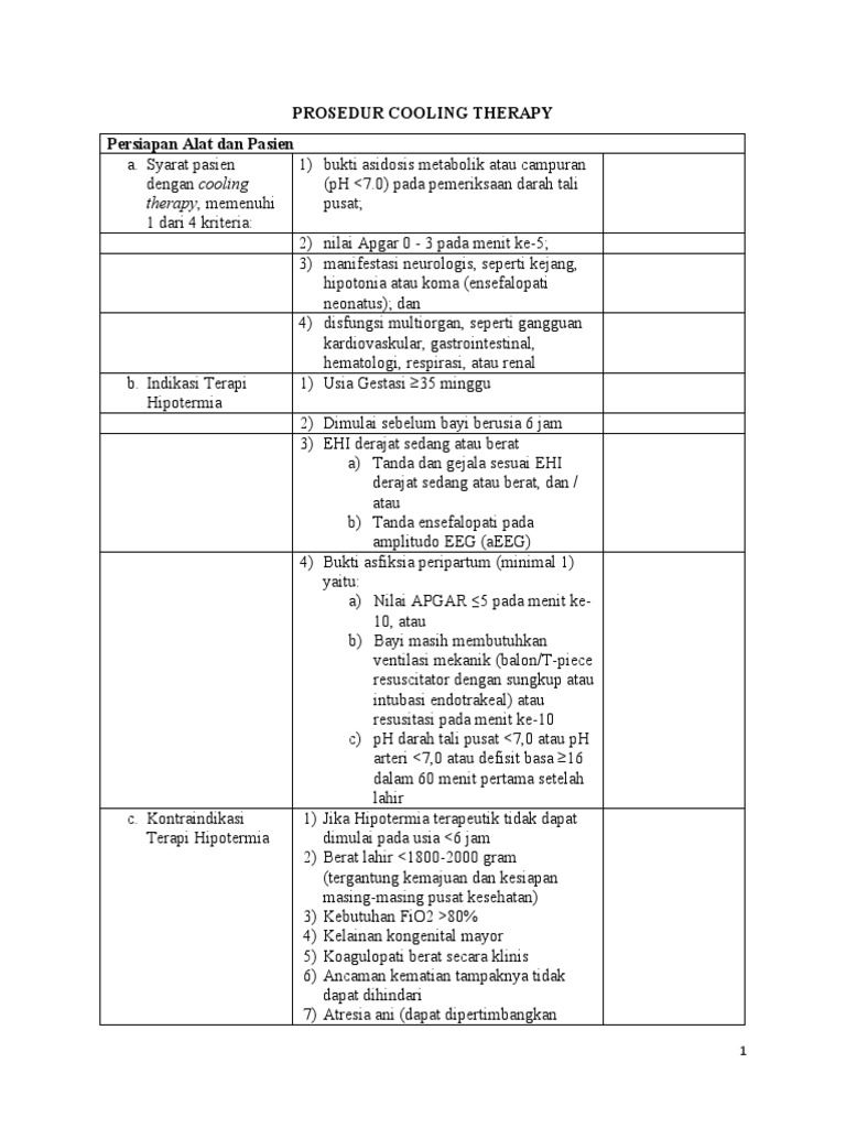 Prosedur Terapi Hipotermia Neonatus | PDF