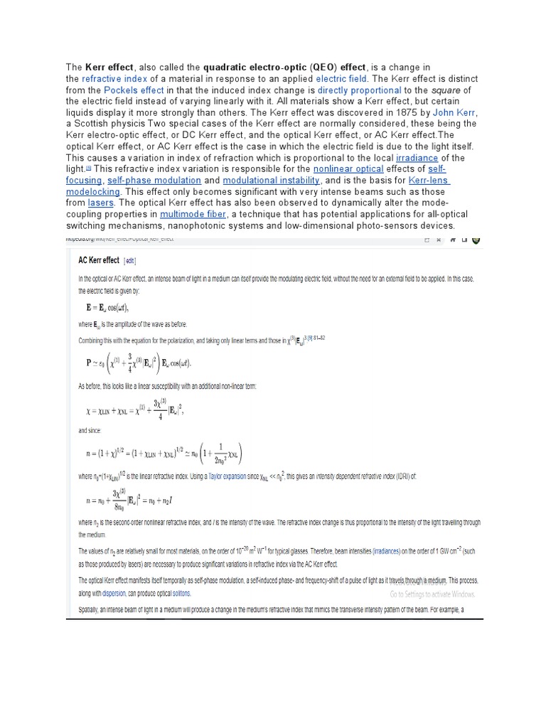 Optical Kerr Effect Notes | PDF | Nonlinear Optics | Polarization (Waves)