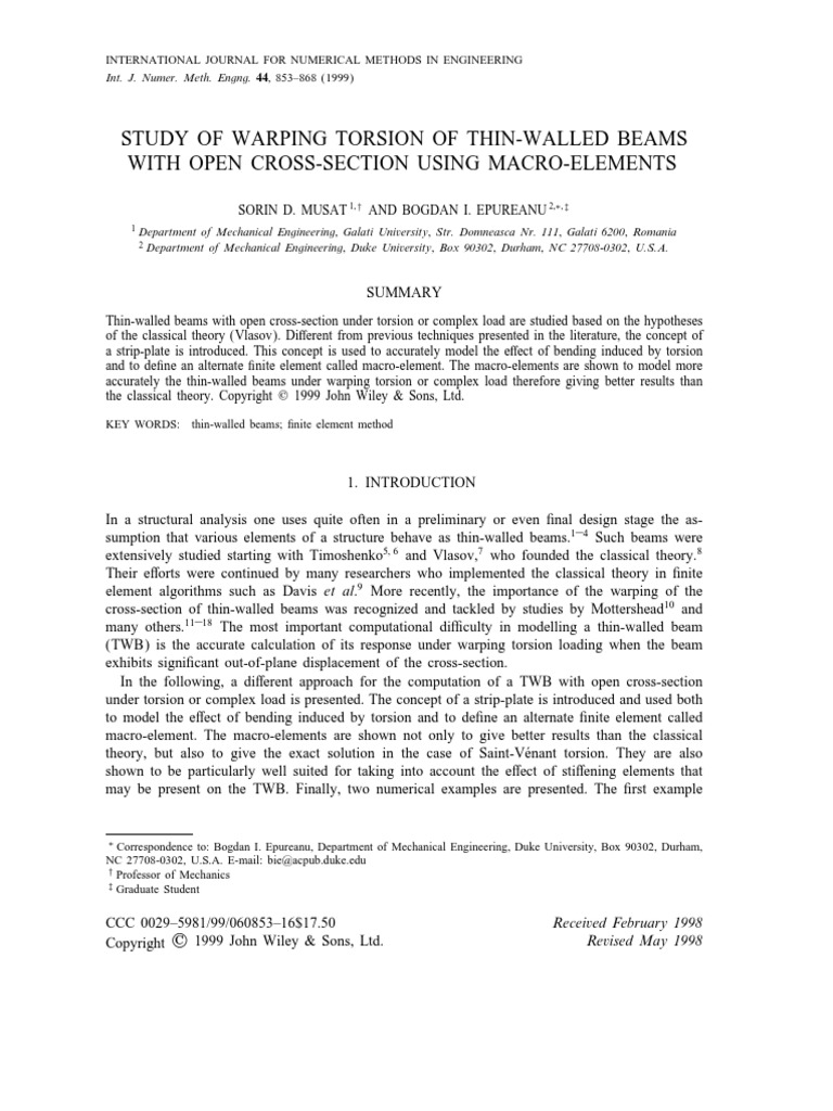 Study of Warping Torsion of Thin-Walled Beams With Open Cross-Section ...