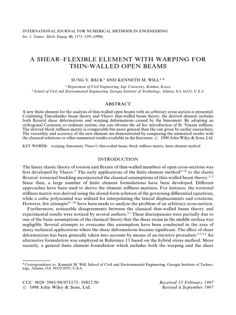 Shear-Flexible Element With Warping For Thin-Walled Open Beams | PDF | Finite Element Method ...