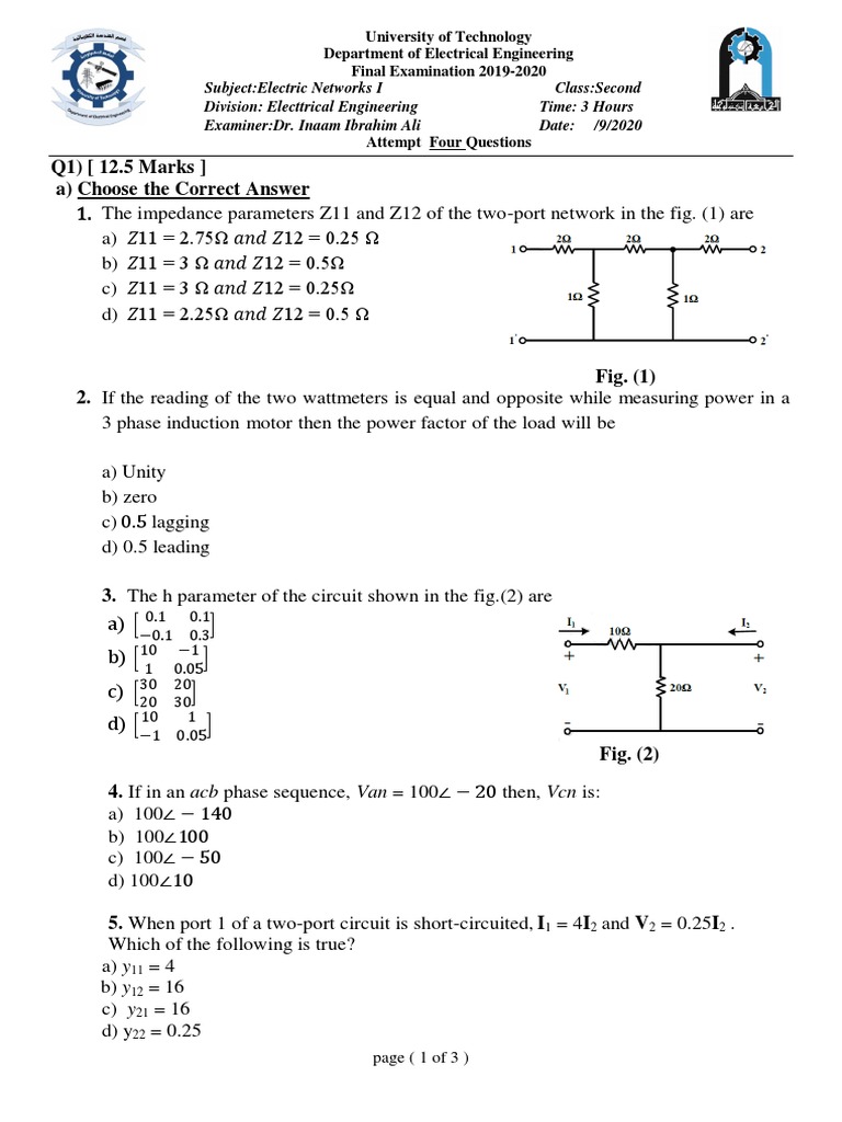 Electrical Engineering Exam Questions | PDF | Electromagnetism ...