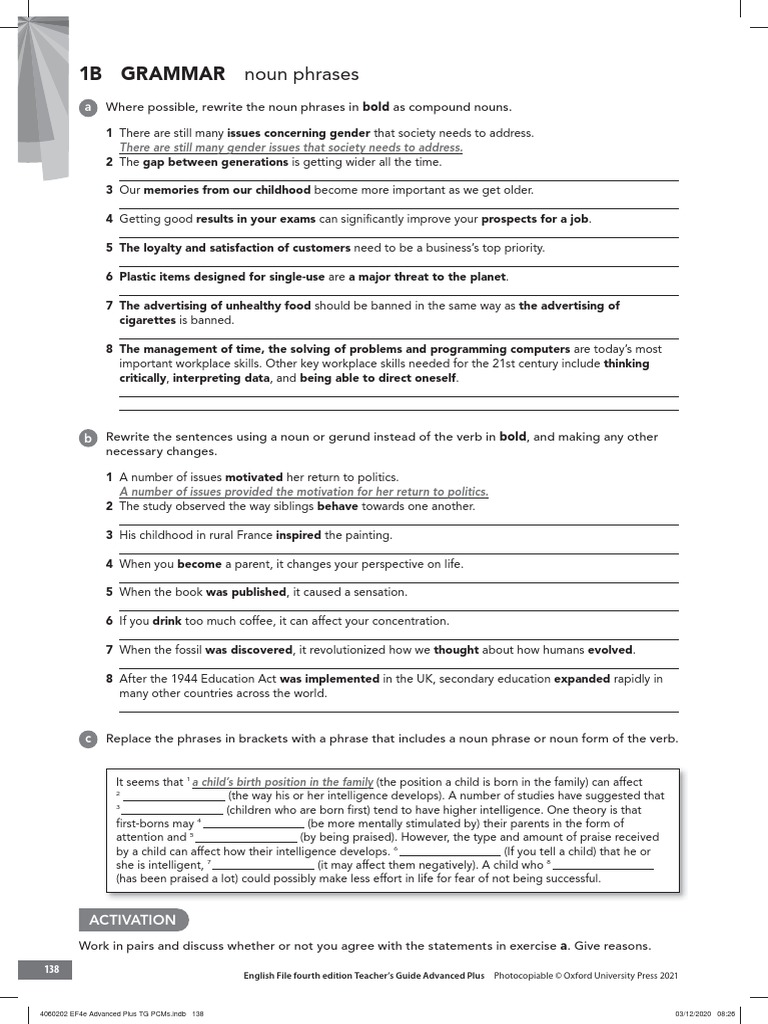 EF4e Adv Plus TG PCM Grammar 1B | PDF | Cognitive Science | Psychology
