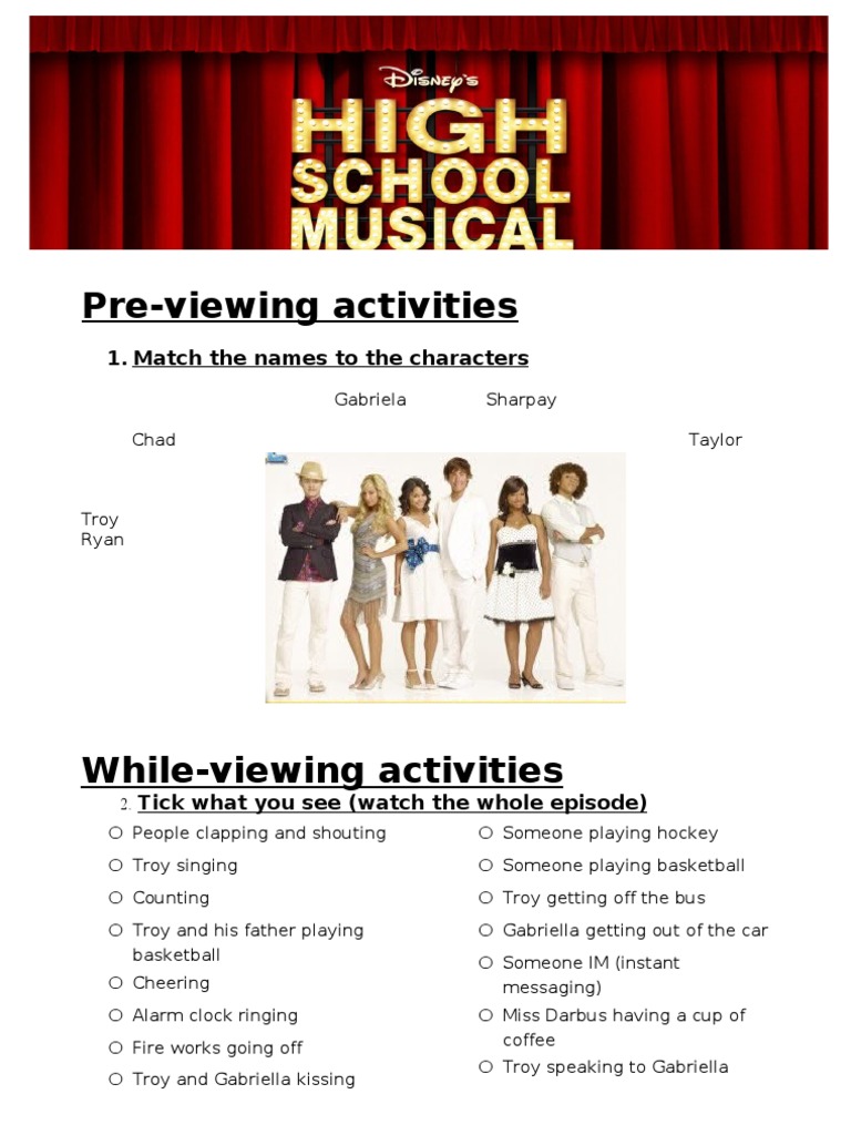 High School Musical 1 Worksheet | PDF | Leisure
