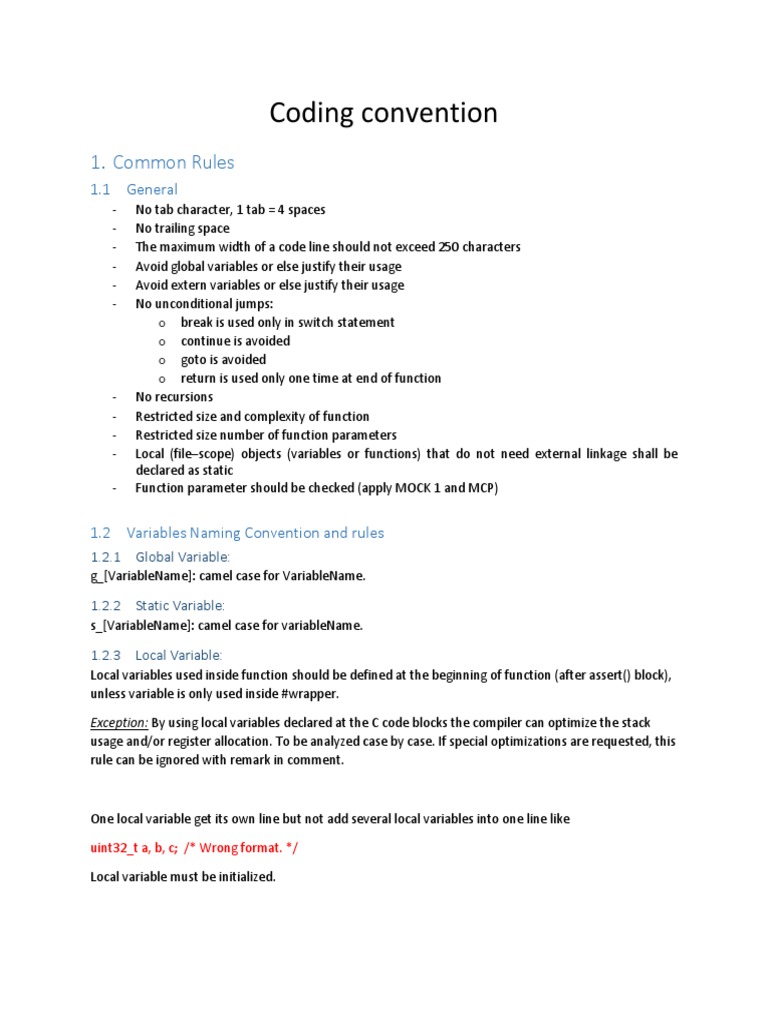Coding Convention 1 Common Rules Pdf Subroutine Variable Computer Science