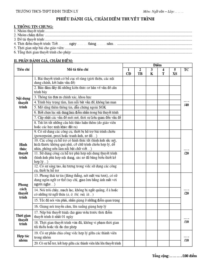 Rubric Thuyet Trinh | PDF