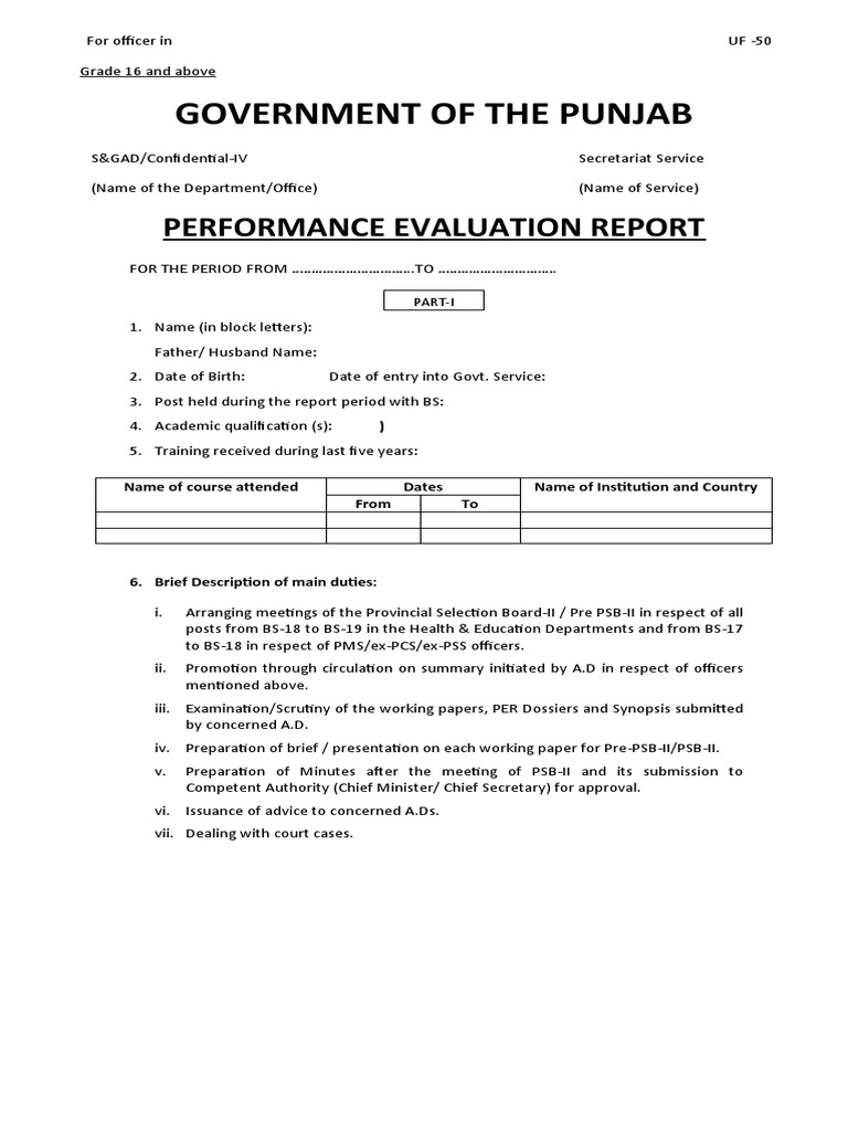 Government of The Punjab: Performance Evaluation Report | PDF ...