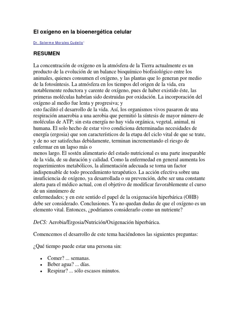 Oxigenación Celular | PDF | Oxígeno | Mitocondria