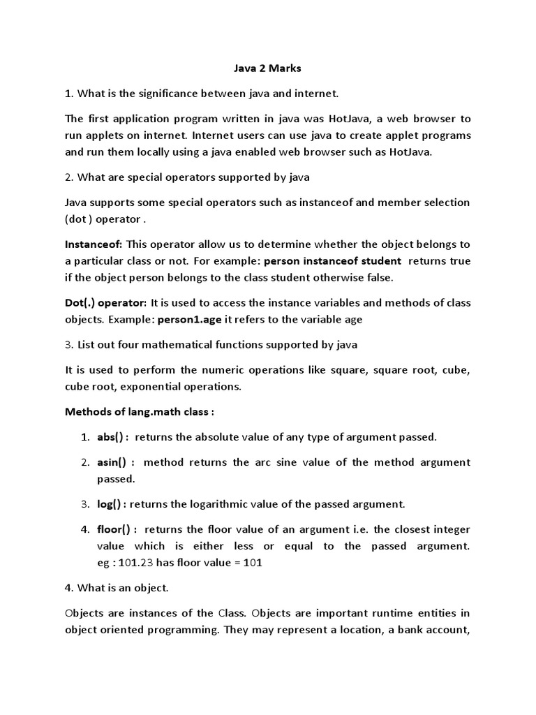 Java 2 Marks Download Free Pdf Class Computer Programming Control Flow 