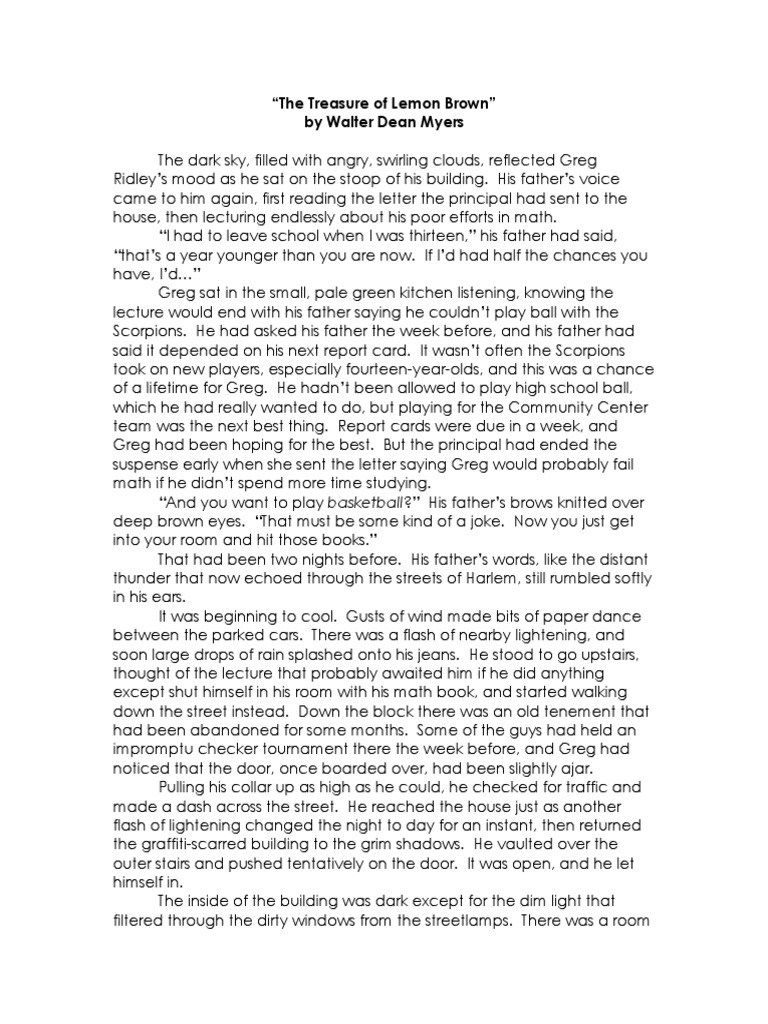 The Treasures of Lemon Brown Short Story | PDF