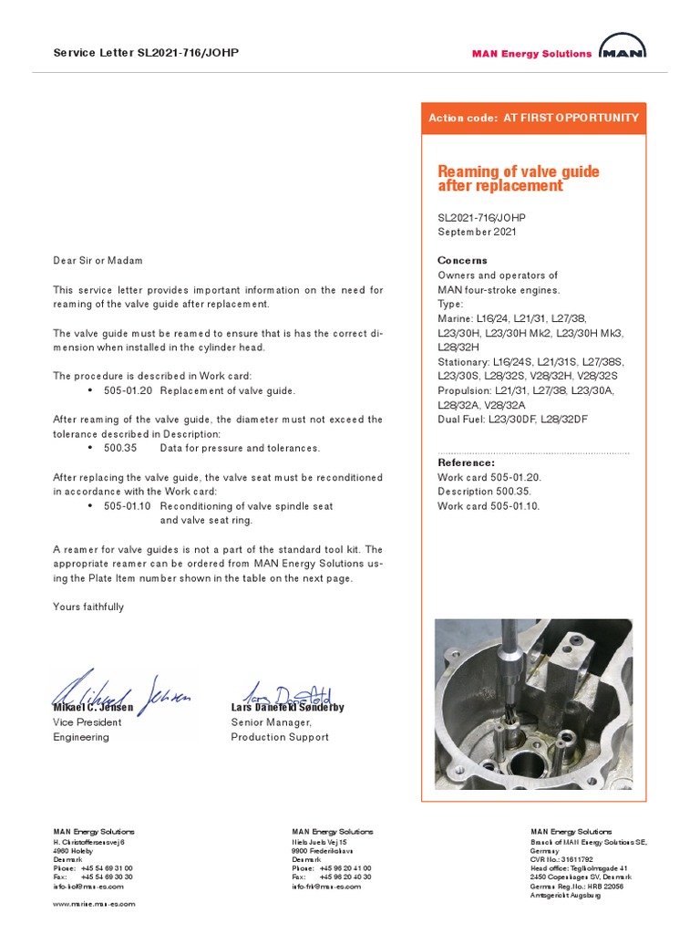 Reaming of Valve Guide After Replacement: Service Letter SL2021-716 ...