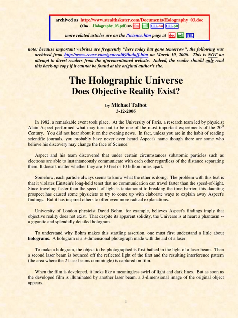 The Holographic Universe | PDF | Holography | Reality