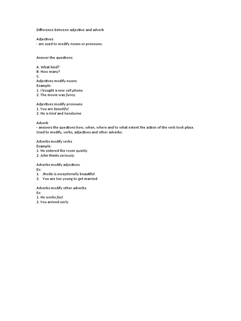 Adjectives vs. Adverbs Explained | PDF | Language Arts & Discipline