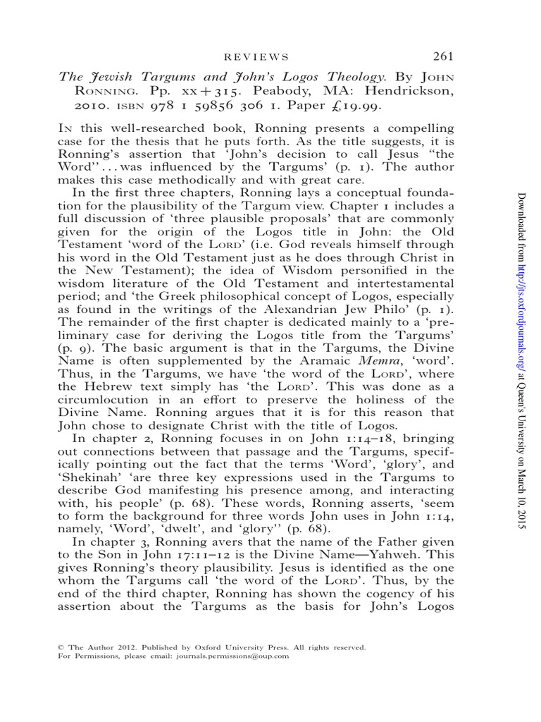 Jewish Targums and John Logos | PDF | Gospel Of John | Jesus