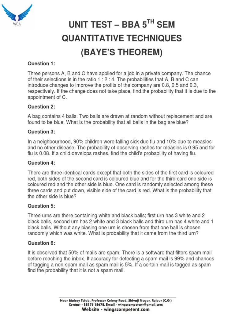 Unit Test - Bba 5 SEM Quantitative Techniques (Baye'S Theorem) | PDF