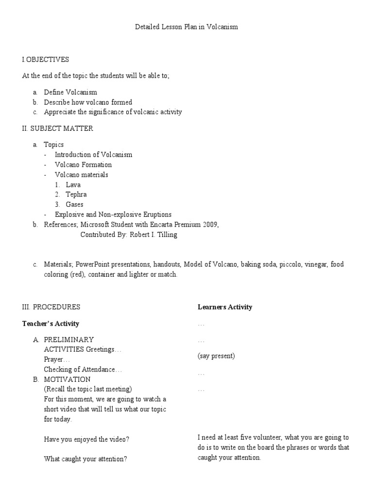 Teacher's Activity Learners Activity | PDF | Volcano | Lava