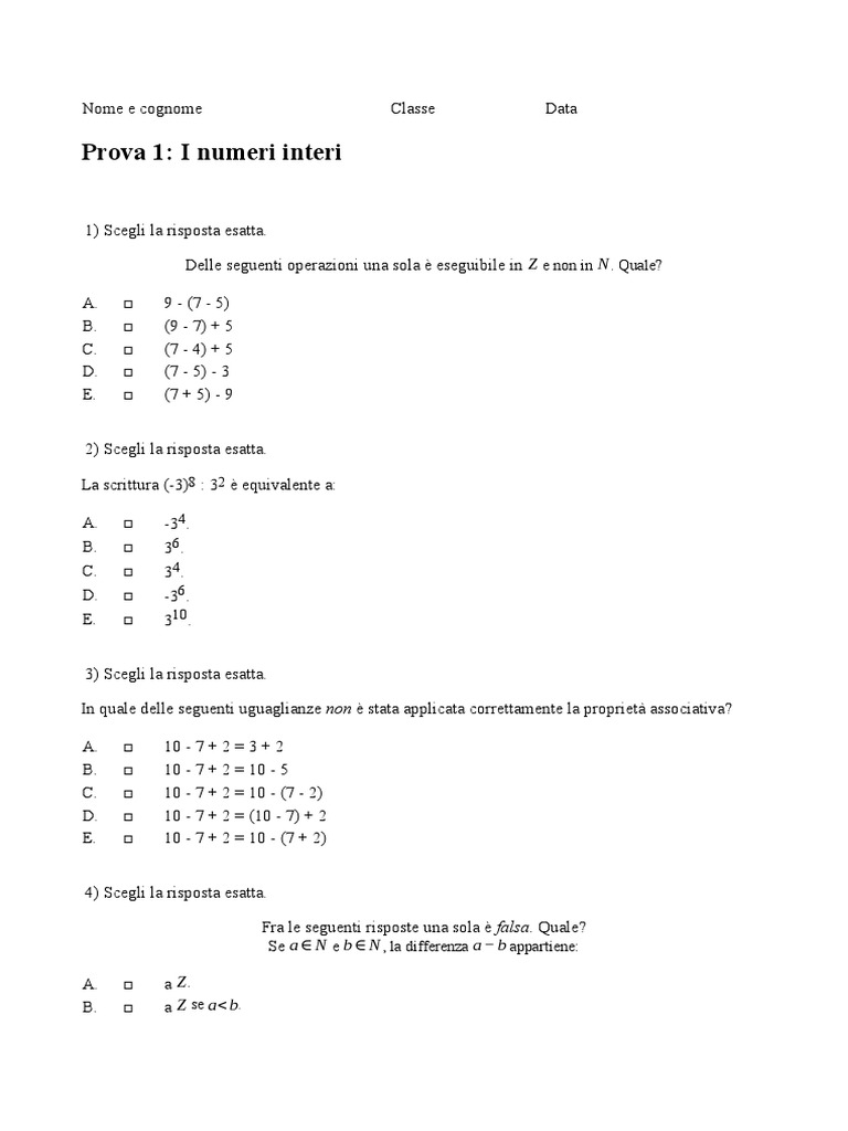 I Numeri Interi | PDF