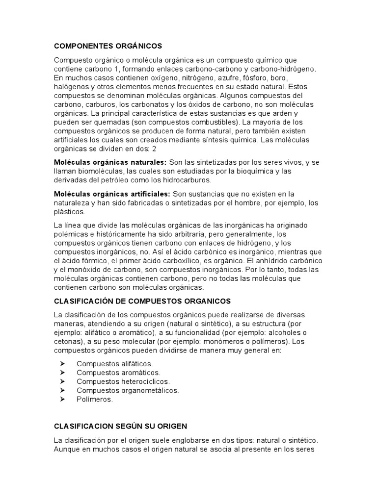 Componentes Orgánicos | PDF | Compuestos orgánicos | Materiales