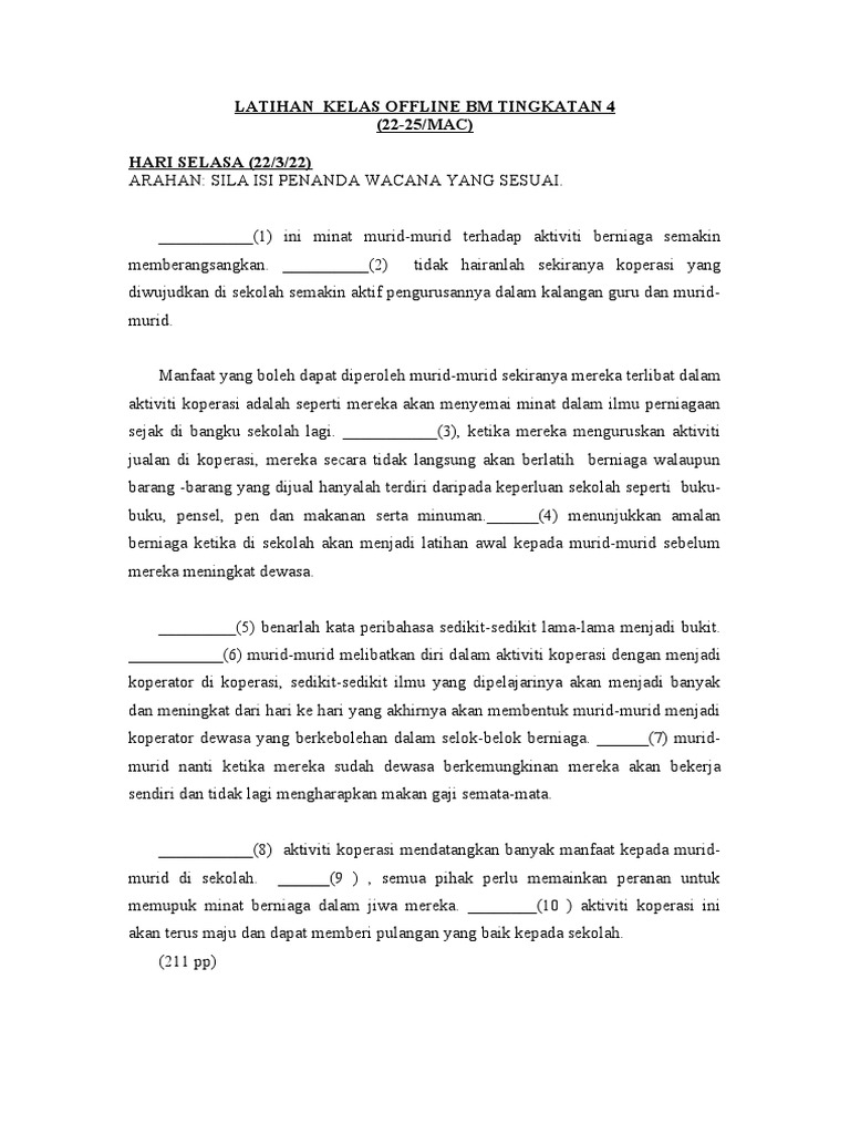 Latihan Kelas Offline BM Tingkatan 4 | PDF
