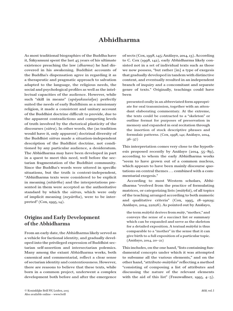 Abhidharma: Origins and Early Development of The Abhidharma | PDF