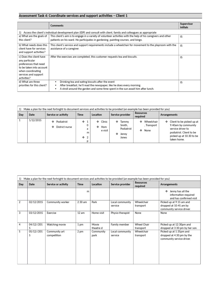 Assessment Task 4: Coordinate Services and Support Activities - Client ...