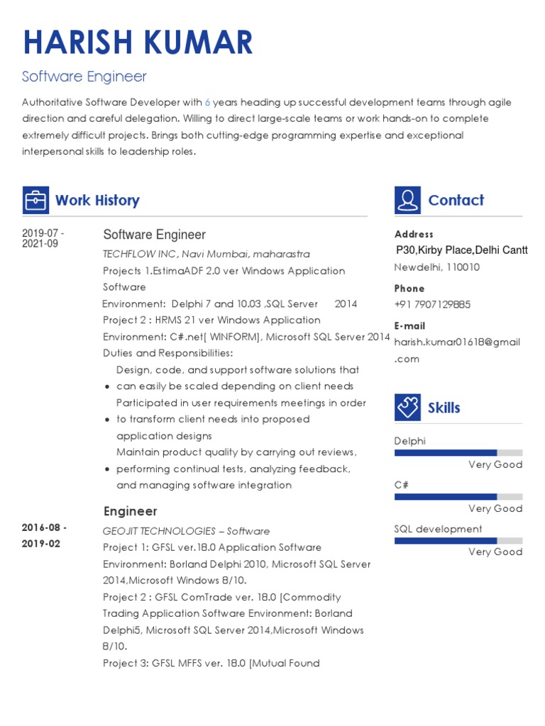 Harish Kumar: Work History Contact | PDF | Software | Microsoft Sql Server