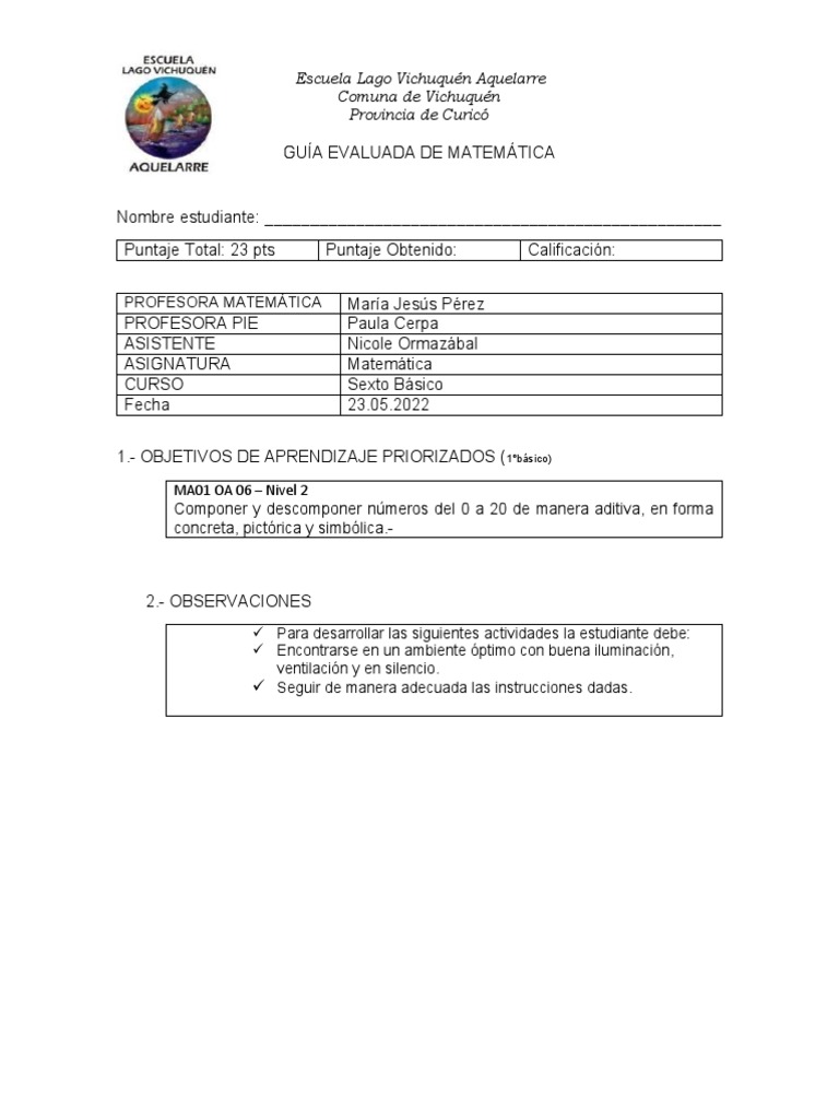 RAYÉN Matemáticas GUIA EVALUADA 23 - 05 - 22 | PDF