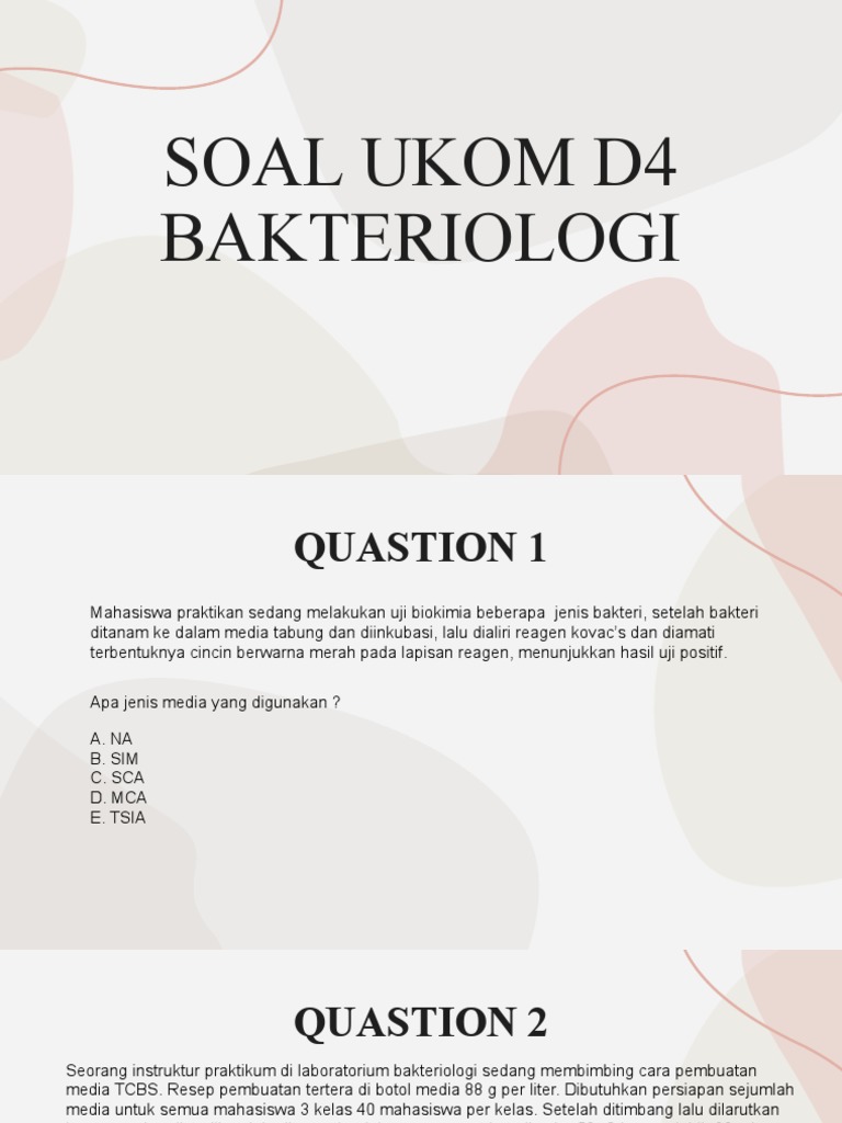 Soal Ukom Bakteriologi 4 | PDF | Sains & Matematika