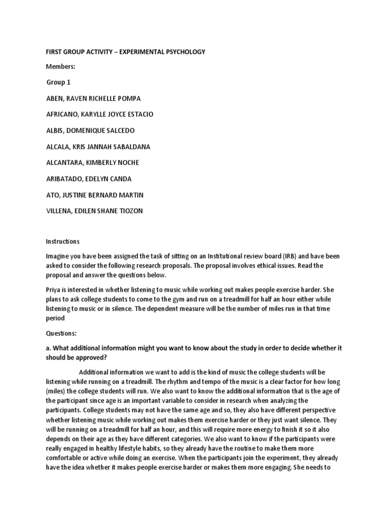 First Group Activity - Experimental Psychology | PDF | Experiment ...
