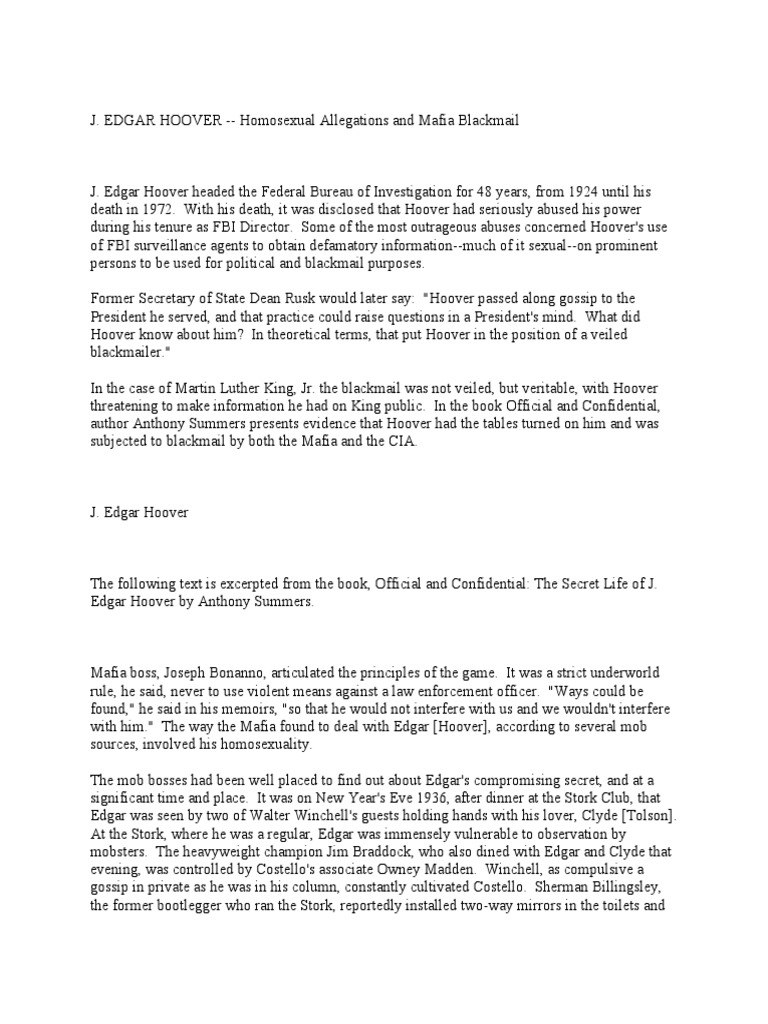 J Edgar Hoover Blackmail Photo | PDF | J. Edgar Hoover | American Mafia