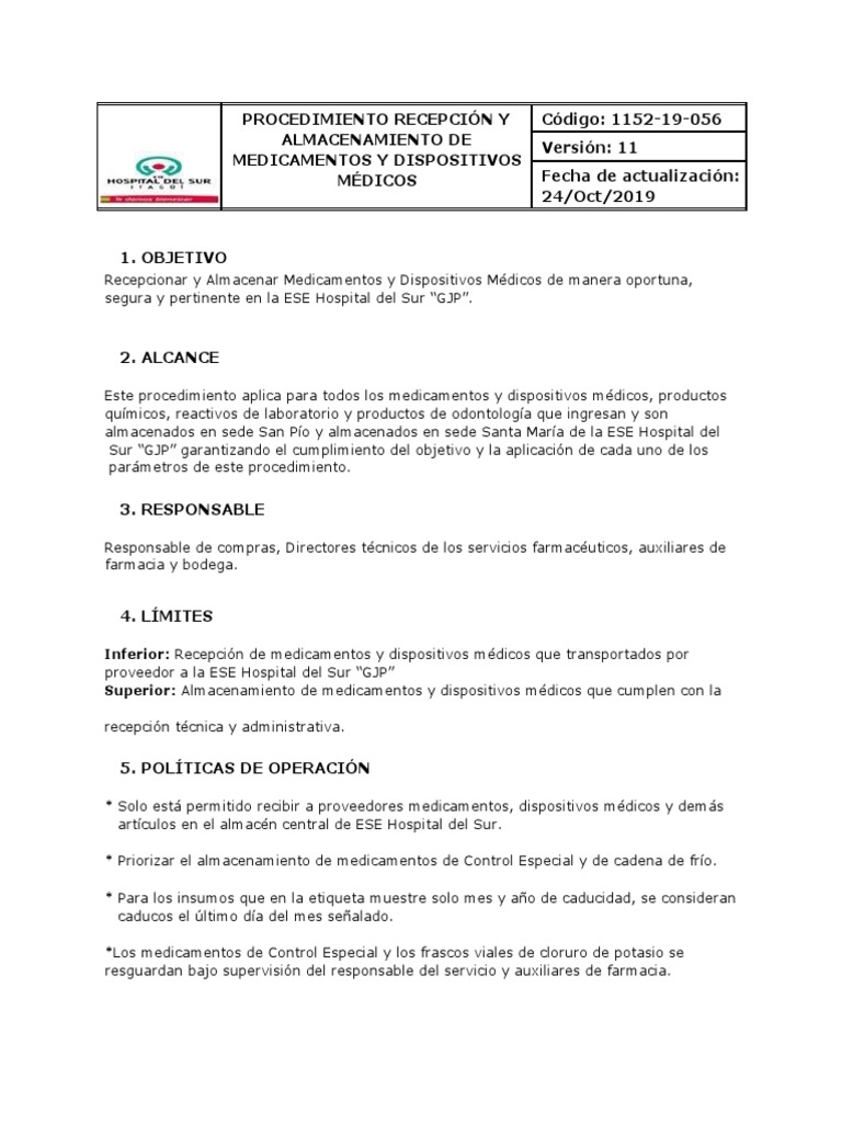 Recepción y Almacenamiento Seguro de Medicamentos | PDF | Farmacia | Farmacéutico